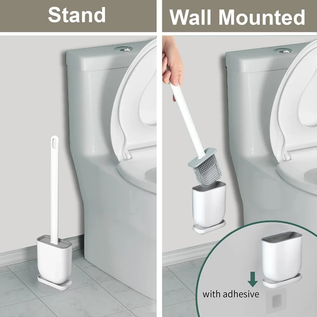 1 or 2 x Toilet Brush Soft TPR Silicone Bristle Clean Holder Set with ...