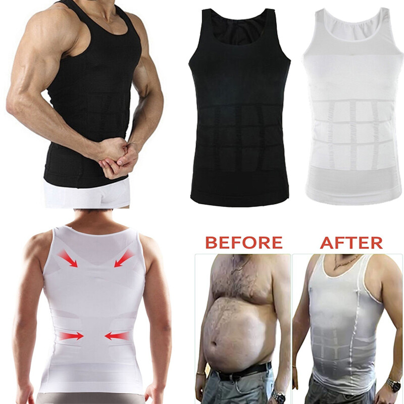 Men' Compression Vest T-Shirt Moobs Slimming Tummy Control Body Shaper ...