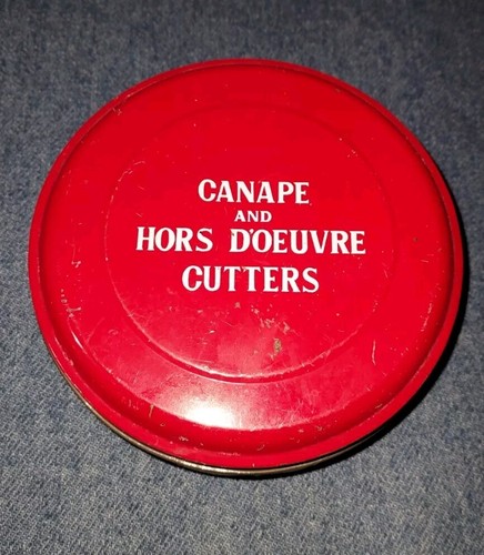 Vintage Canape and Hors D'oeuvre Metal Cookie Cutters in Round Tin | eBay