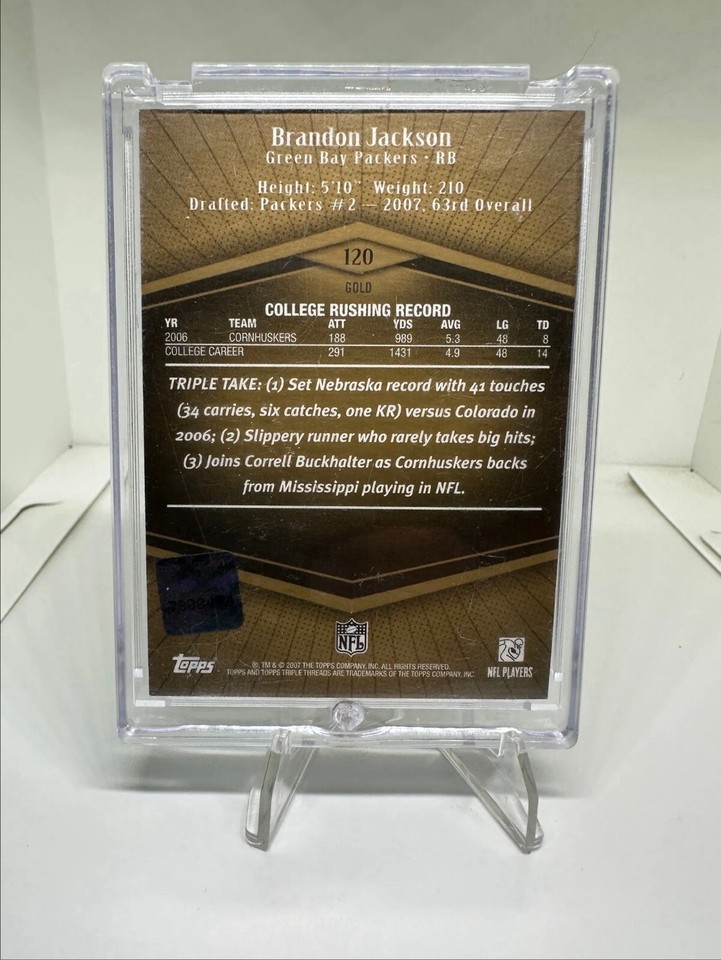 2007 Topps Triple Threads Brandon Jackson Autograph Relic RC Packers ...