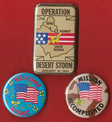 1990-91(Lot of 3) Operation Desert Storm / Patriotic Buttons (L01) | eBay