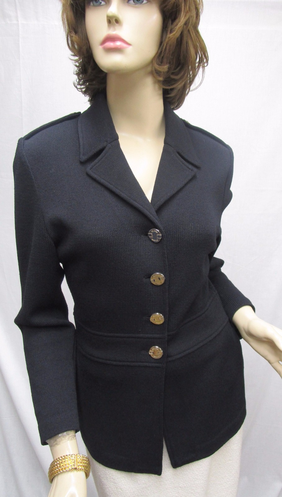 St John Knit COLLECTION Black SJ Logo Button Jacket SZ 2 4 | eBay