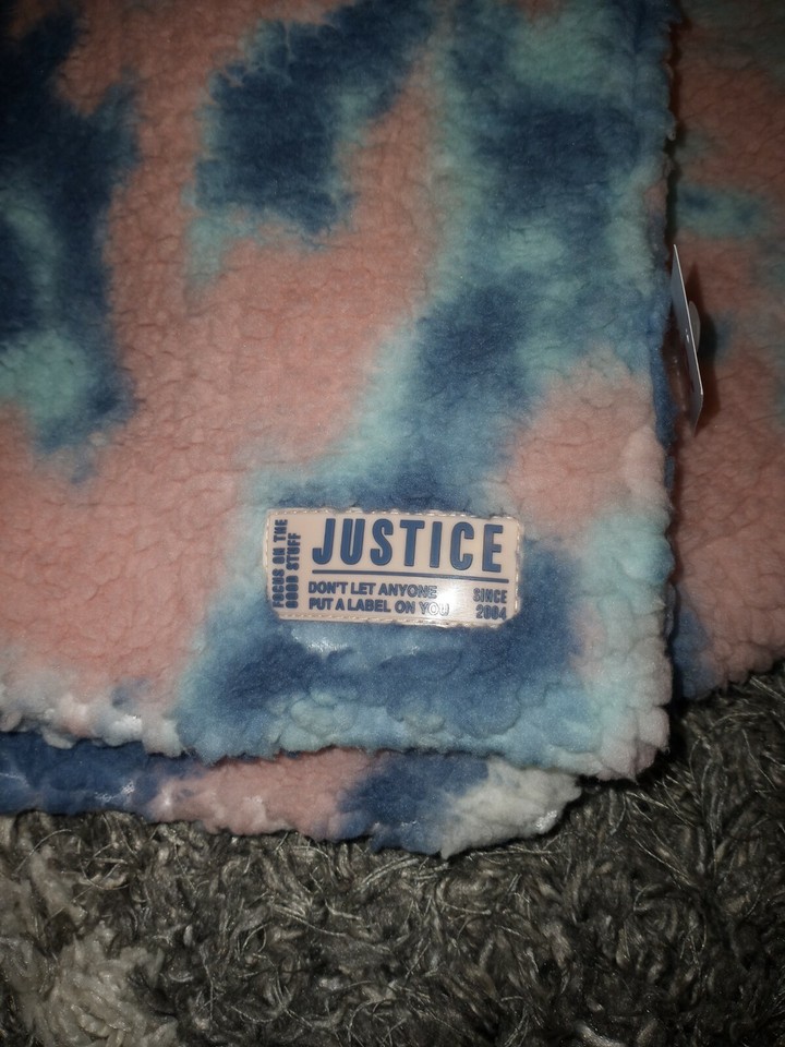 Justice cozy sherpa scarf BRAND NEW ONE SIze pink/blue tye dye 10" x 70 ...