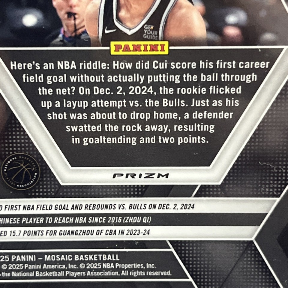 Yongxi Jacky Cui Rookie Card Green Prizm 2024-25 Panini Mosaic #212 ...