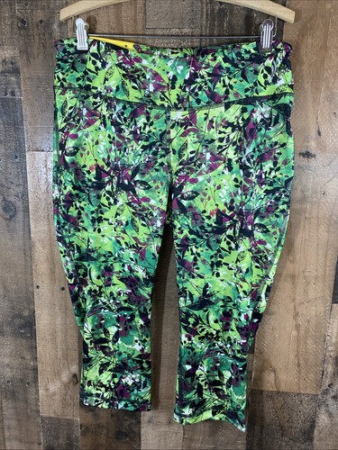 EXERTEK Women's Fitted Crop Yoga Pants Leggings Size PXL Floral Green ...