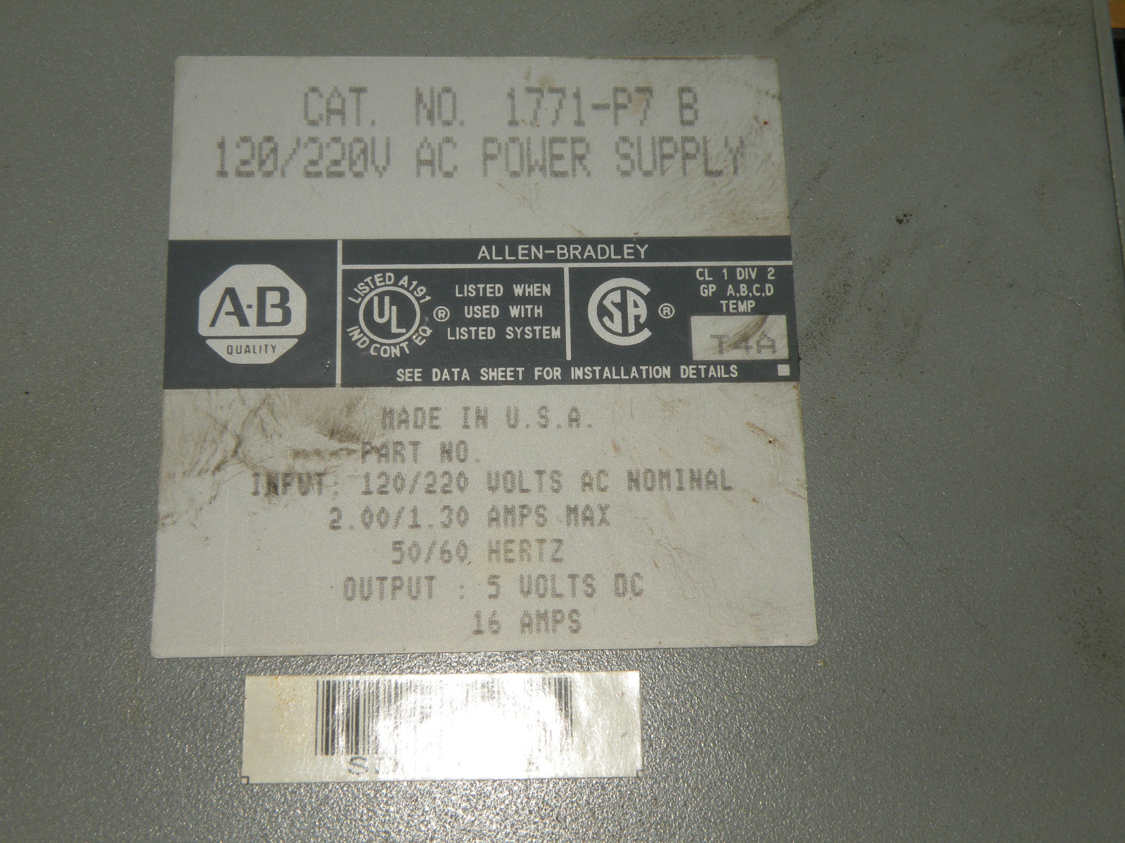 1771-P7B Allen Bradley 5 Volt 16 Amp Power Supply | eBay
