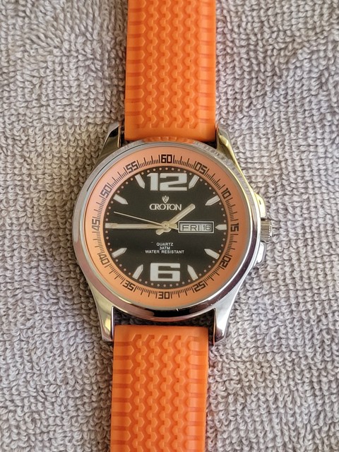 Croton CA301119 Watch Mens Orange Band Fresh battery for sale online | eBay