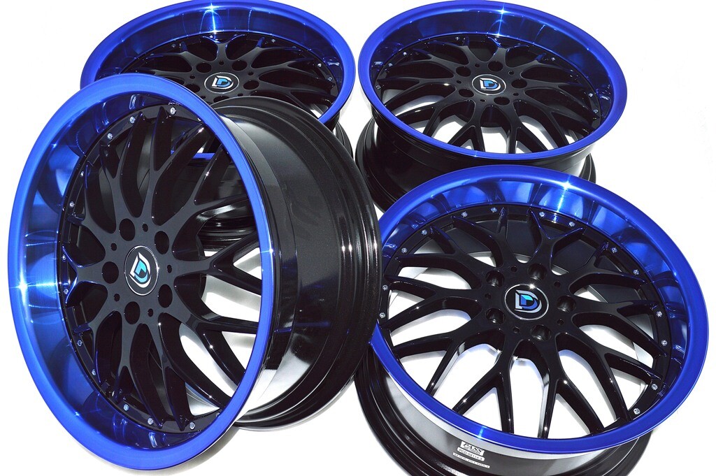 Set of 4 New 18x8 DDR R6 Black Blue Lip Finish 18" Wheels Rims 5x114.3 ...