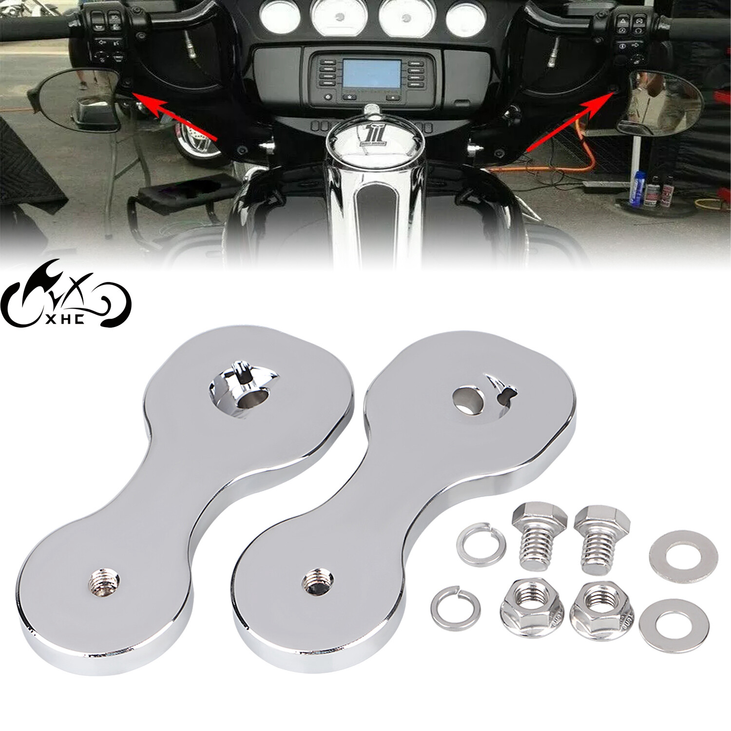 Chrome Rearview Mirror Bracket Adapter For Harley Touring Batwing FLHT ...