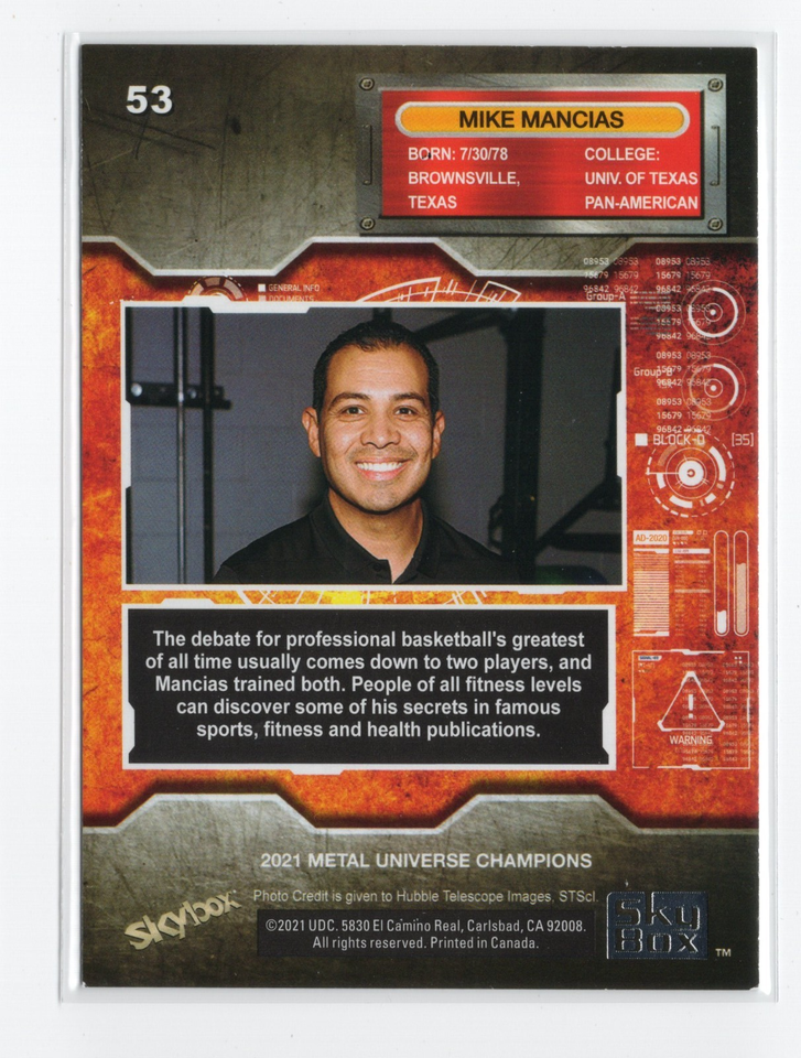 2021 Metal Universe Champions Mike Mancias #53 Trainer | eBay