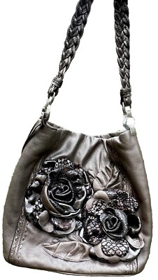 BRIGHTON Masterpiece Collection RHAPSODY Raised 3D FLOWERS Shoulder BaG ...