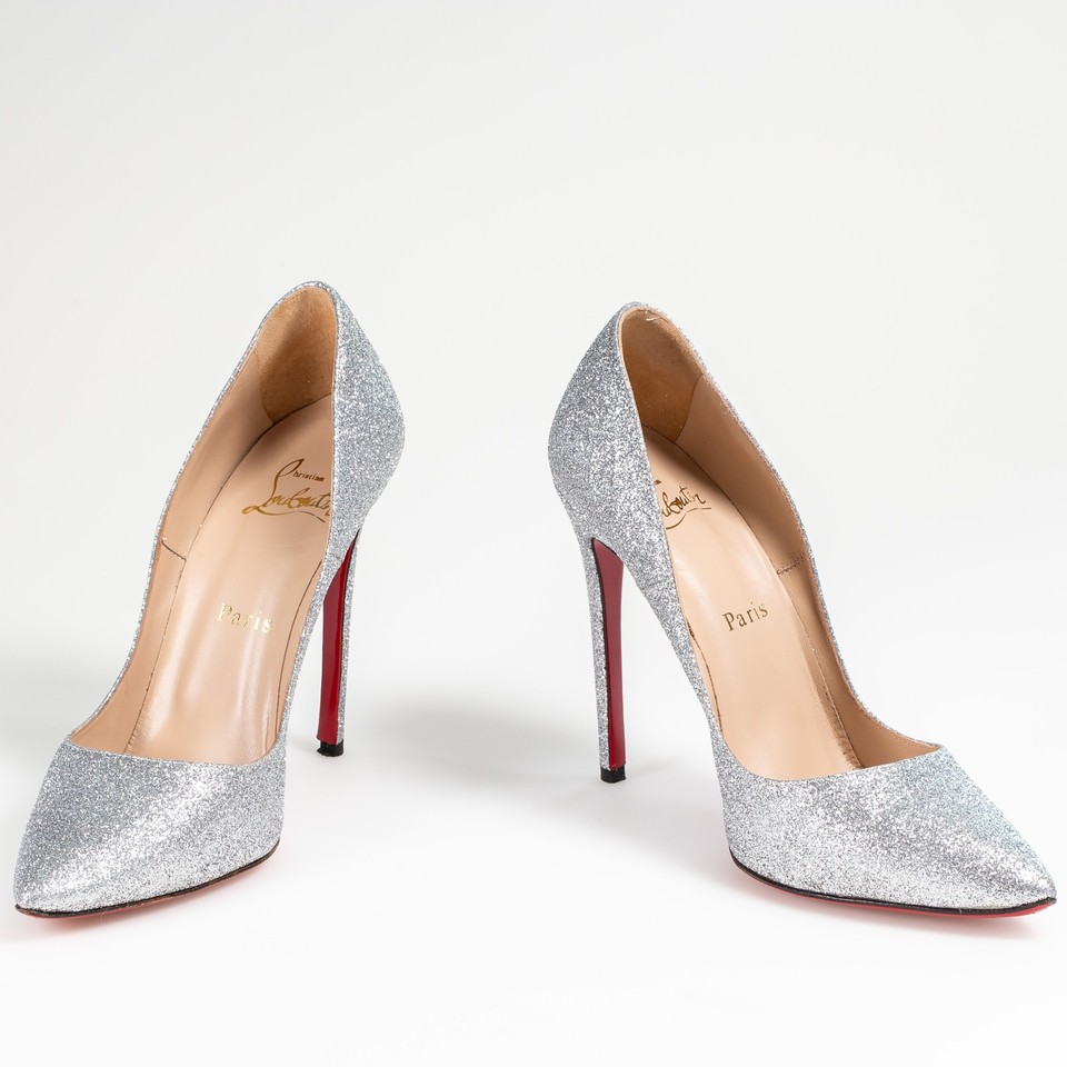 Christian Louboutin So Kate High Heels Pumps Silver Glitter Leather ...