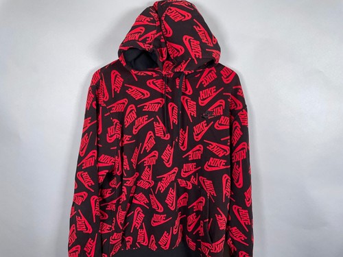 Nike Essentials All Over Logo Print Hoodie Adult Large Red Black ...