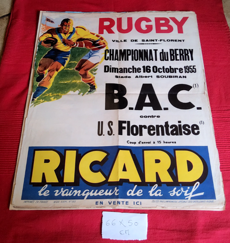 ANCIENNE AUTHENTIQUE AFFICHE RICARD DE 1955. . PUBLICITÉ RUGBY | eBay