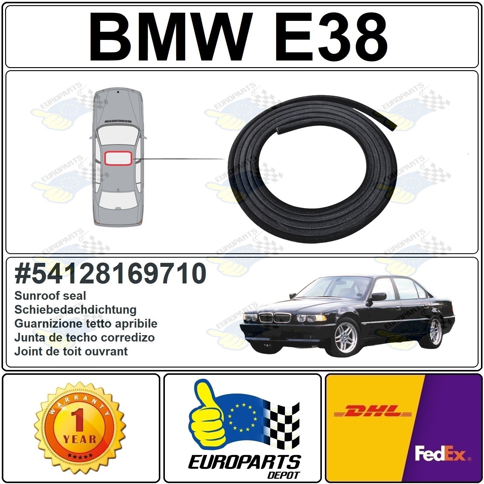 BMW 7 Series E38 1994-2001 Rubber Sunroof Seal Weatherstrip 1 Piece ...