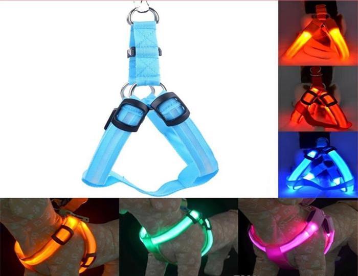 RECHARGEABLE LED PET GLOW-IN-THE-DARK HARNESS dog safety chest neck ...