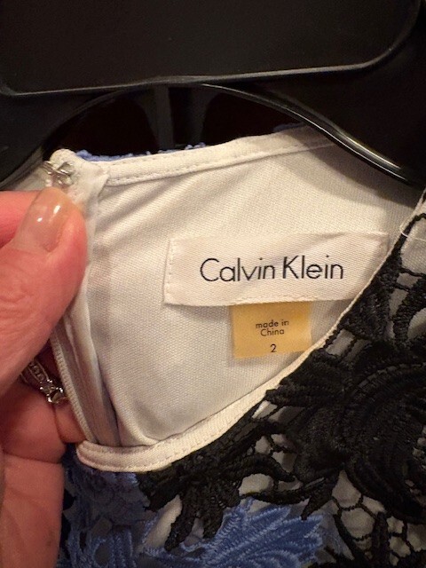 CALVIN KLEIN Floral Lace Fire Sheath Women's Dress Black/blue/white ...