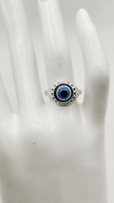 New Silver Tone Blue Evil Eye Women's Fashion Statement Lucky Ring Size ...