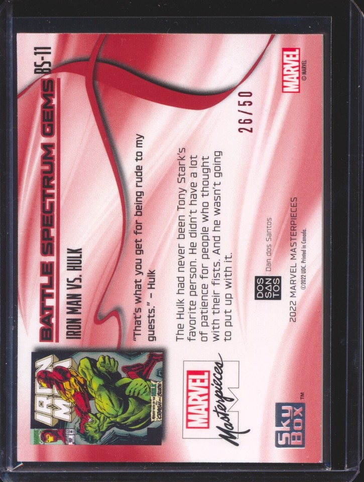 2022 MARVEL MASTERPIECES IRON MAN VS. HULK BATTLE SPECTRUM GEMS RED /50 ...