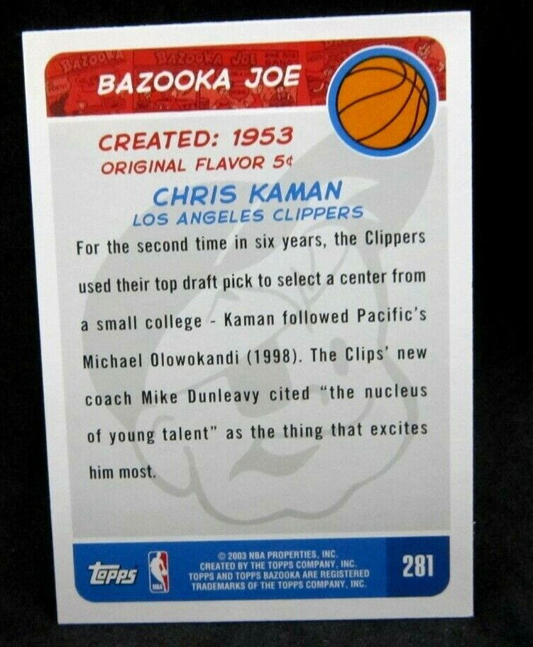 Chris Kaman RC 2003-04 Topps Bazooka Draft Day Rookie Card#281!Clippers ...