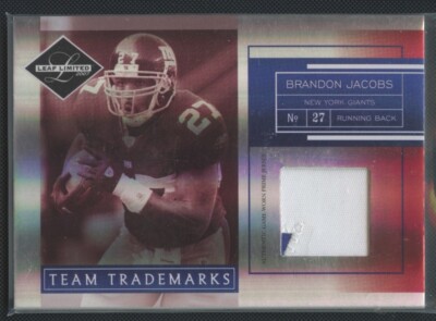 2007 Leaf Limited #TT-4 Brandon Jacobs Team Trademarks Materials Prime ...