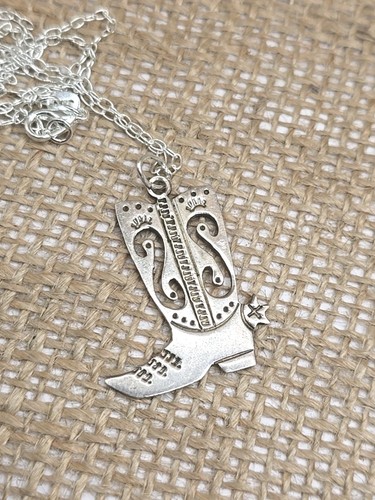 Sterling Silver Cowboy Cowgirl Boot Pendant 18" Necklace SU 925 Mexico ...