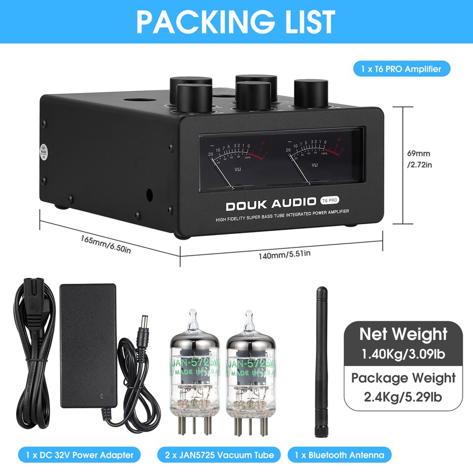 Douk Audio T6PRO Bluetooth Tube Amplifier TPA3255 Speaker Amp Stereo ...