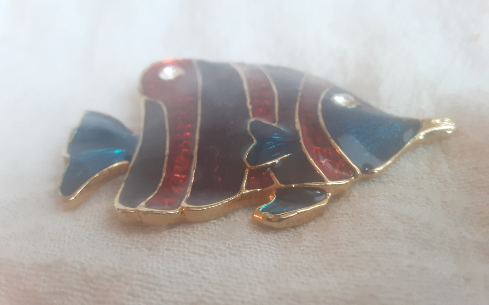 TROPICAL FISH COLORFUL ENAMEL INLAY VINTAGE BROOCH PI… - Gem