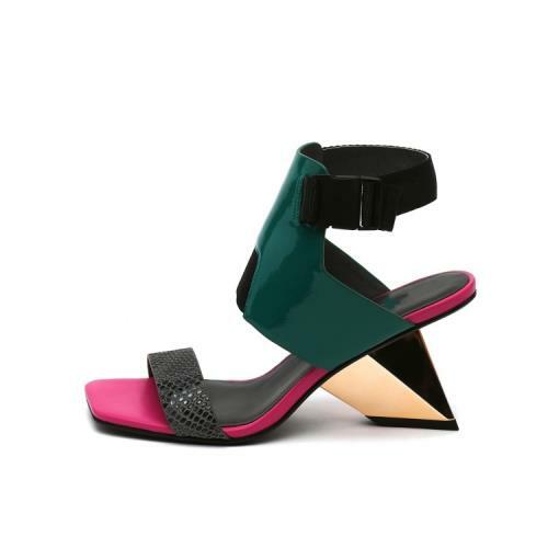 New Women Peep Toe Block Heels Color Stitching Slingback Buckle Strap Sandals HE | eBay