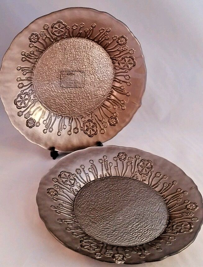 2 Decorative Arda Art Glass Dessert Salad Plates 8 1/2" Bronze with ...