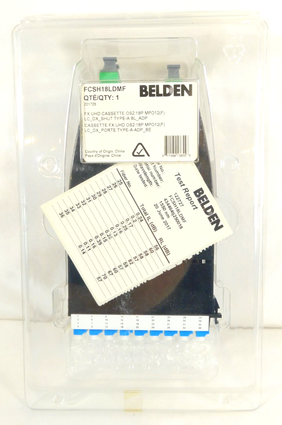 FX UHD Cassette OS2 18P MPO 12 (F) Belden FCSH18LDMF, Polarity = Type-A ...