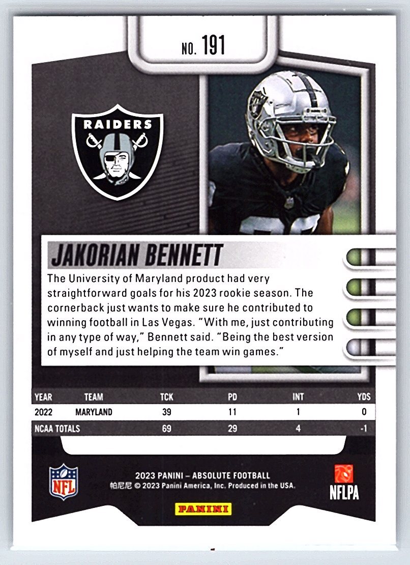 2023 Panini Absolute Green Parallel #191 Jakorian Bennett Las Vegas ...