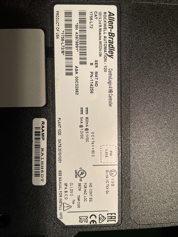 New Allen Bradley 1756-L72 /B ControlLogix Logix5572 Processor 4MB ...