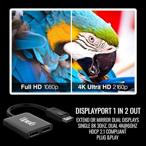 DisplayPort to Dual DisplayPort Adapter 8K Multi Monitor Splitter ...