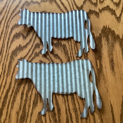 NWT Metal Steer Cow Wall Hangings Galvanized Ripple 10x7 2 Pair | eBay