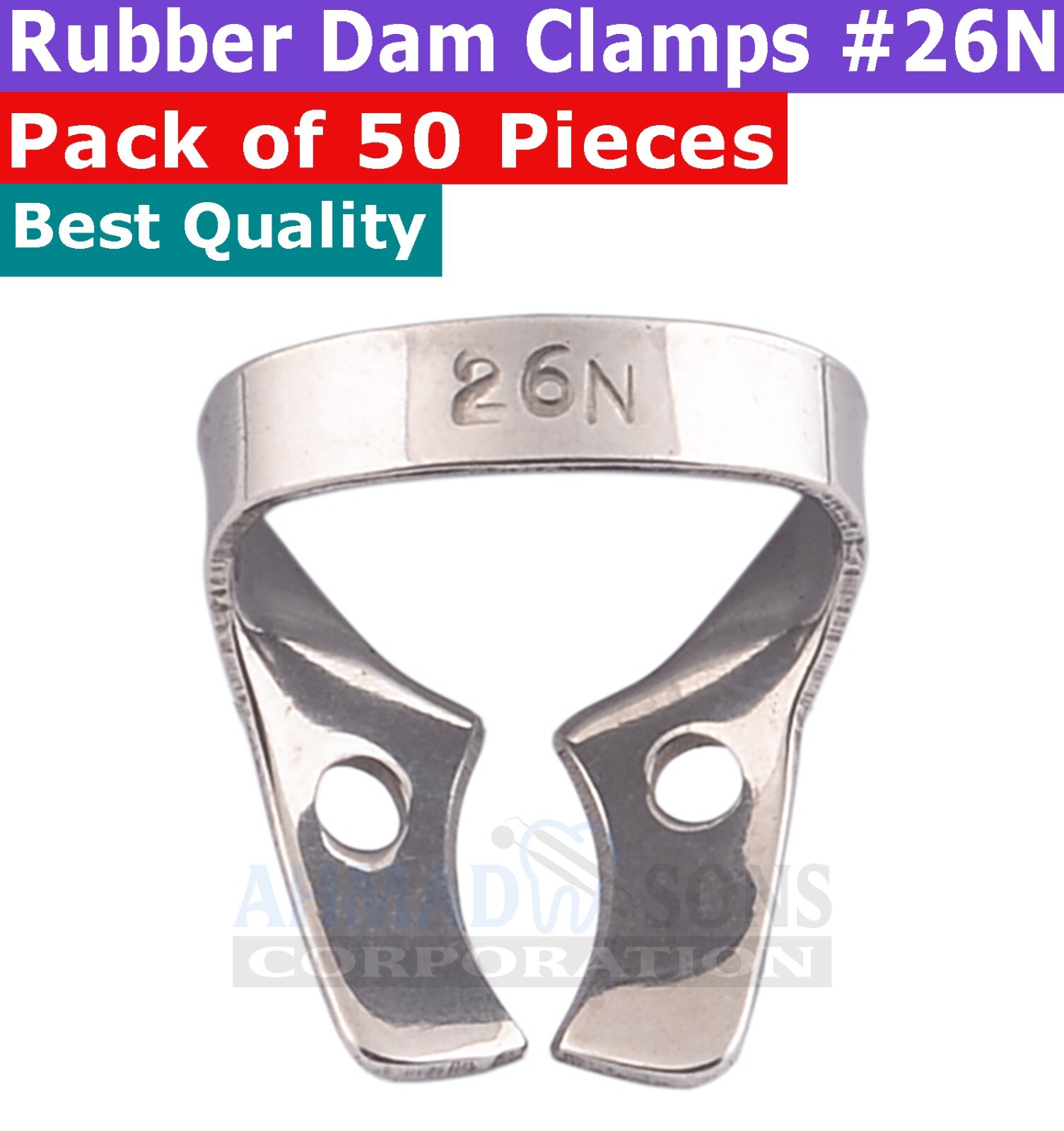 Pack of 50 Endodontic Rubber Dam Clamp #26N Dental Instruments Upper ...