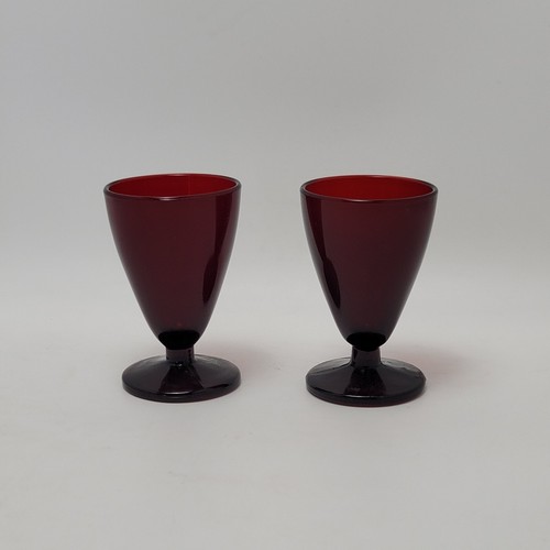 Vintage Anchor Hocking 2 Royal Ruby Red Cordial Shot Footed Wine ...