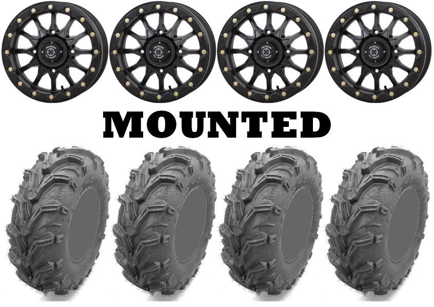 Kit 4 EFX MotoMax Tires 27x12-14 on Frontline 223 Beadlock Black Wheels ...