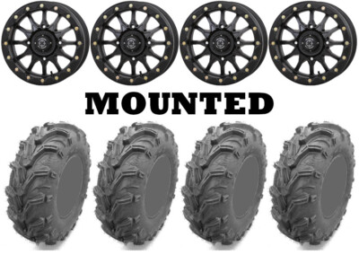 Kit 4 EFX MotoMax Tires 27x12-14 on Frontline 223 Beadlock Black Wheels ...