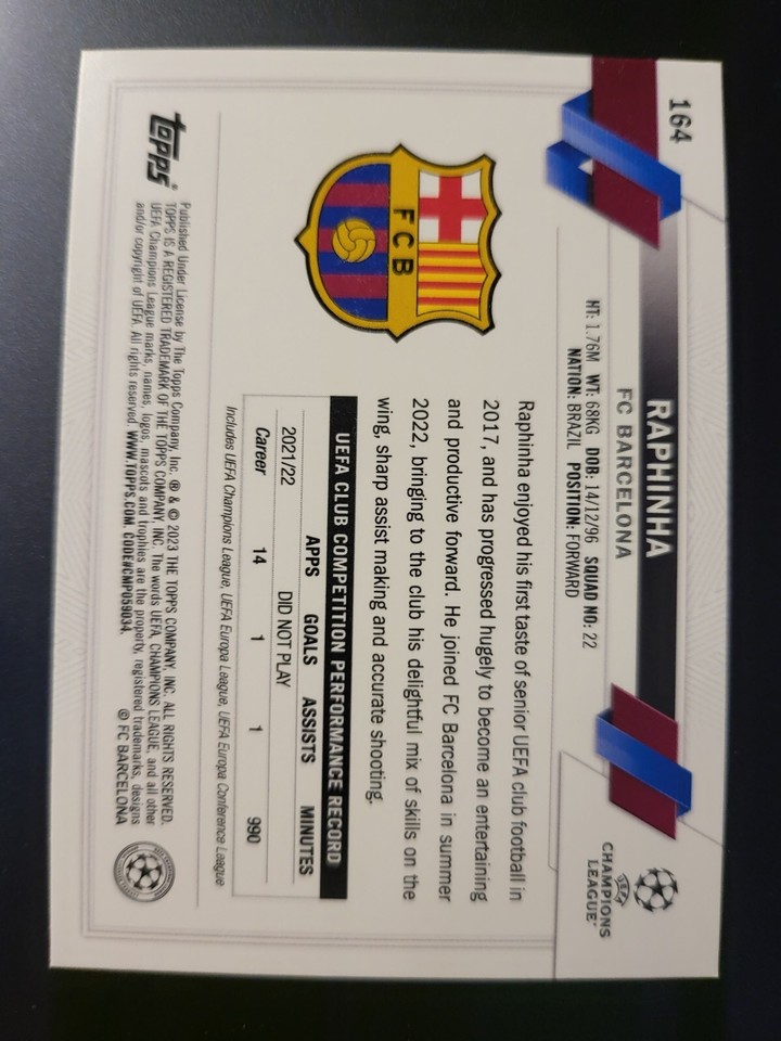 2022-23 Topps Champions League Raphinha Card #164 | eBay