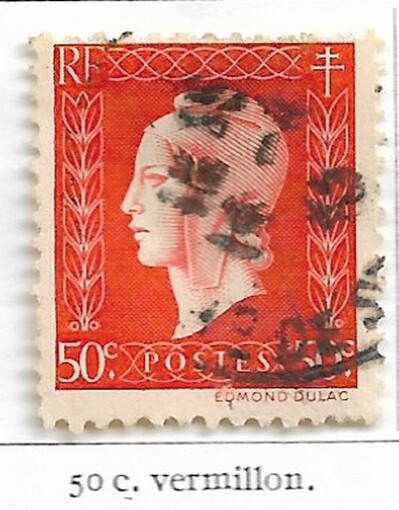 Sello Francia Marianne De Londres ( Dulac ) 1945 N° 685 50C Bermellón ...