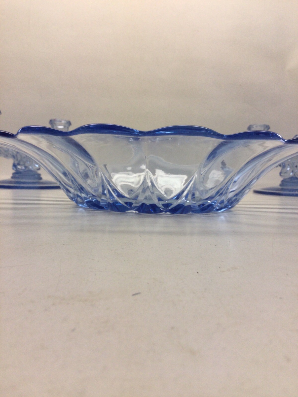 Vintage New Martinsville Janice Blue Candleholders And Console Bowl Set ...