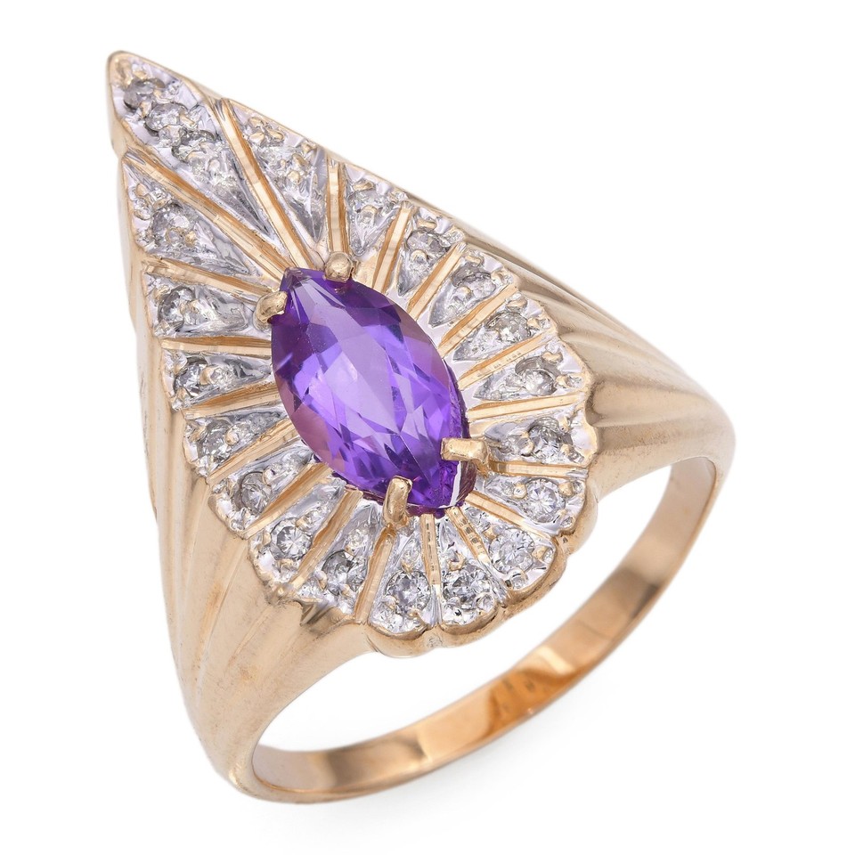 Erte 14k Yellow Gold 0.75tcw Amethyst and Diamond Peacock Ring | eBay