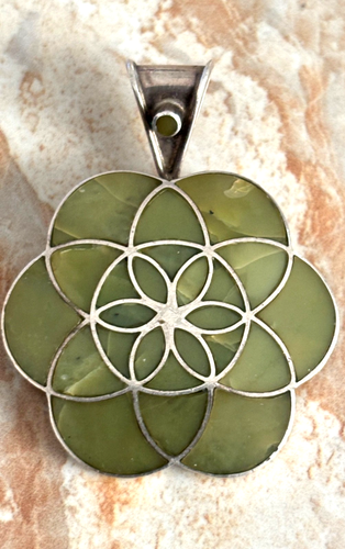 Vintage Peru Jasper Flower of Life Geometry Pendant 950 Sterling Silver ...