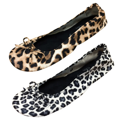 LEOPARD PRINT ROLL UP FOLD PUMPS FLATS AFTER PARTY SHOES POCKET ...