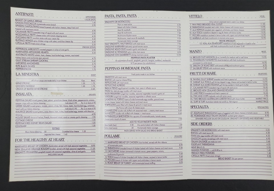 1990s Lincoln Park Michigan Peppina's Ristorante Restaurant Vtg Dinner ...