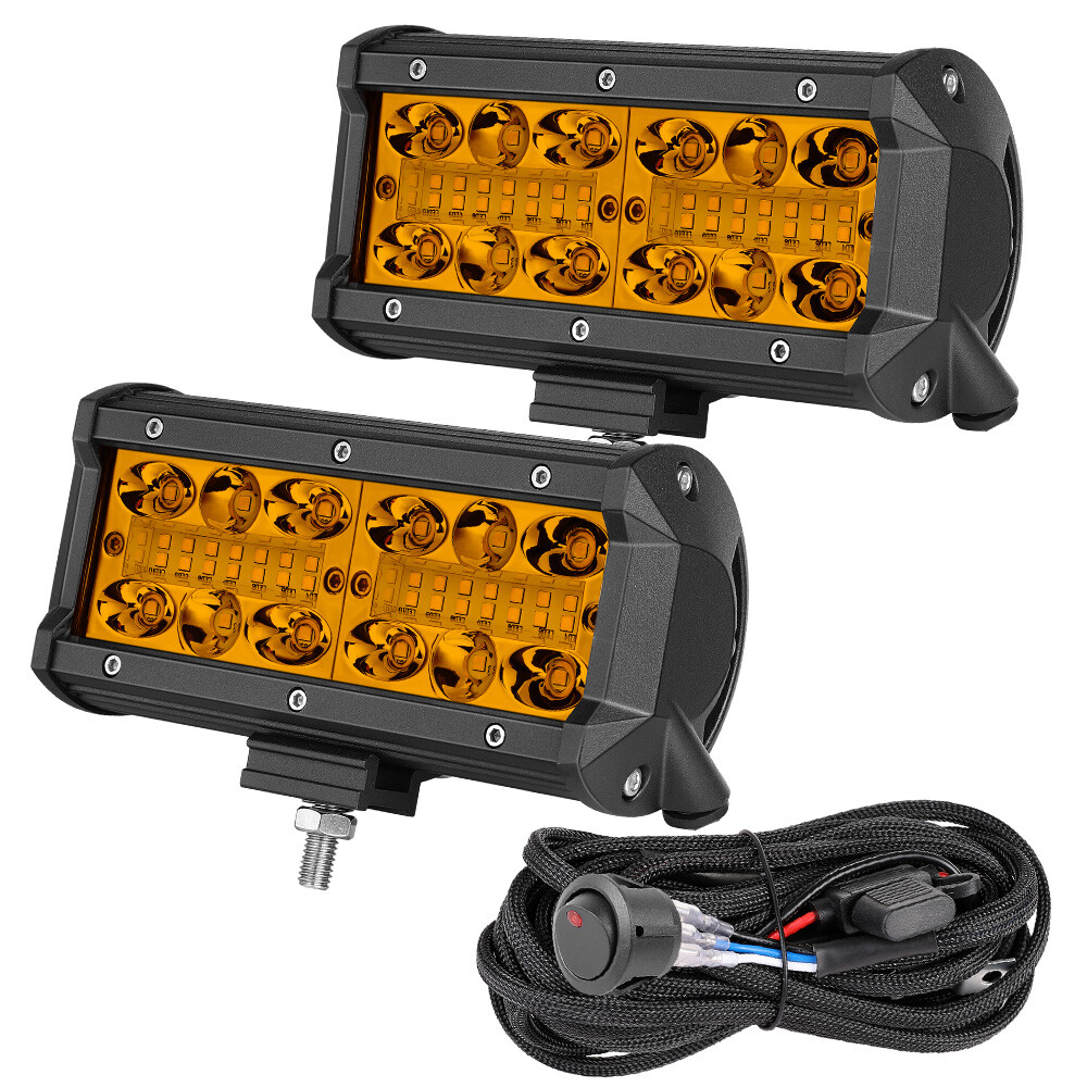 2x 7" Amber LED Work Light Bar Combo 3000K Driving Reverse Off Road ...