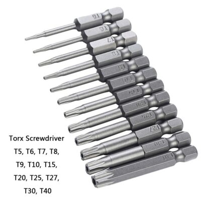 Torx Screwdriver 2" Bit 12PCS 1/4" Hex Shank S2 steel T5-T40 Star 6 ...
