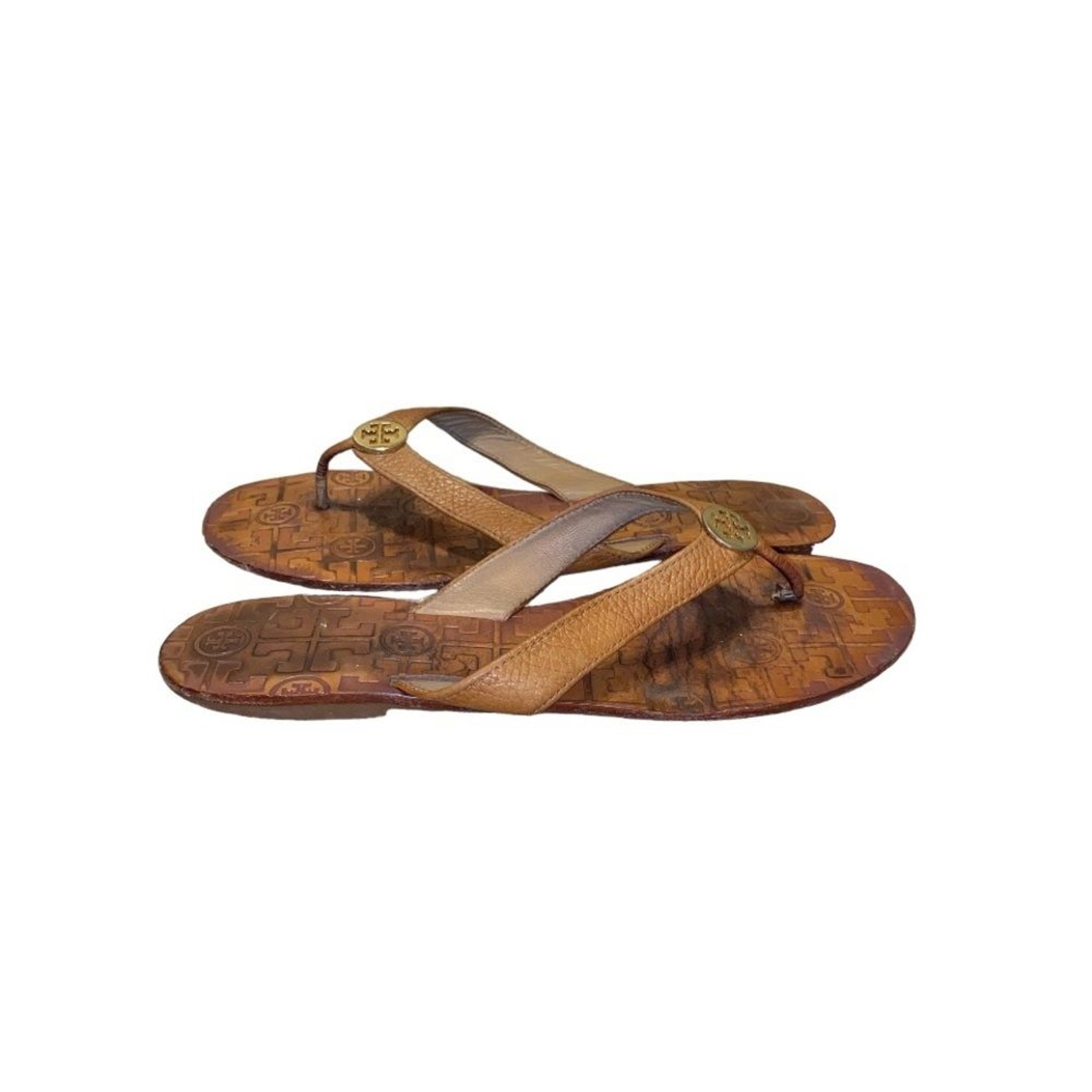 Tory Burch Thora Brown/Gold Leather Thong Flip-Flop S… - Gem