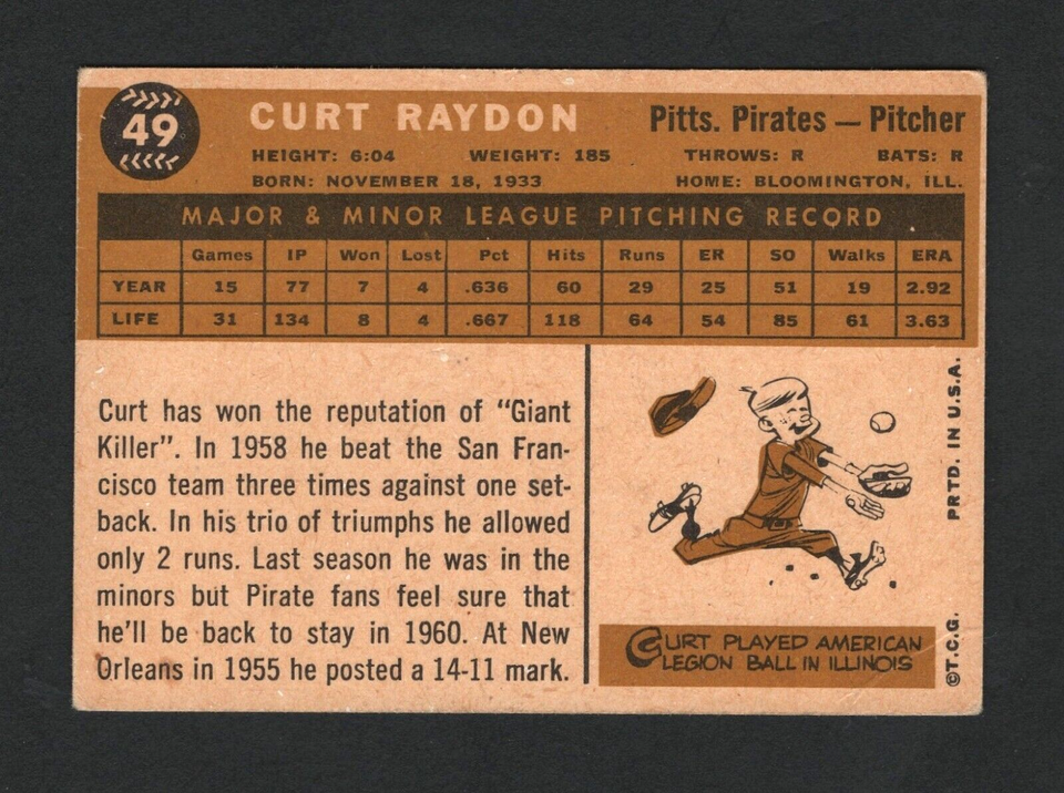 1960 Topps Baseball Card #49 Curt Raydon – Pittsburgh Pirates | eBay